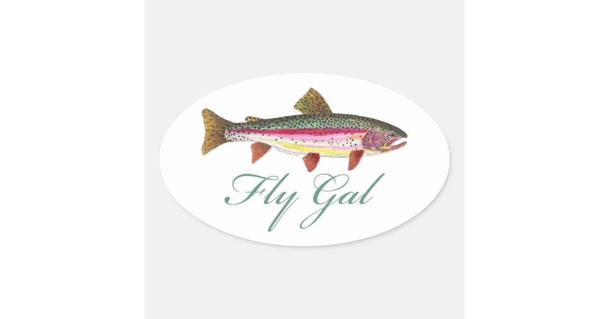 Trout Fly Fishing Oval Sticker | Zazzle