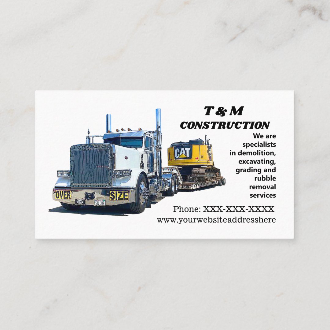 Trucker Demolition Construction Hauling Business Card | Zazzle