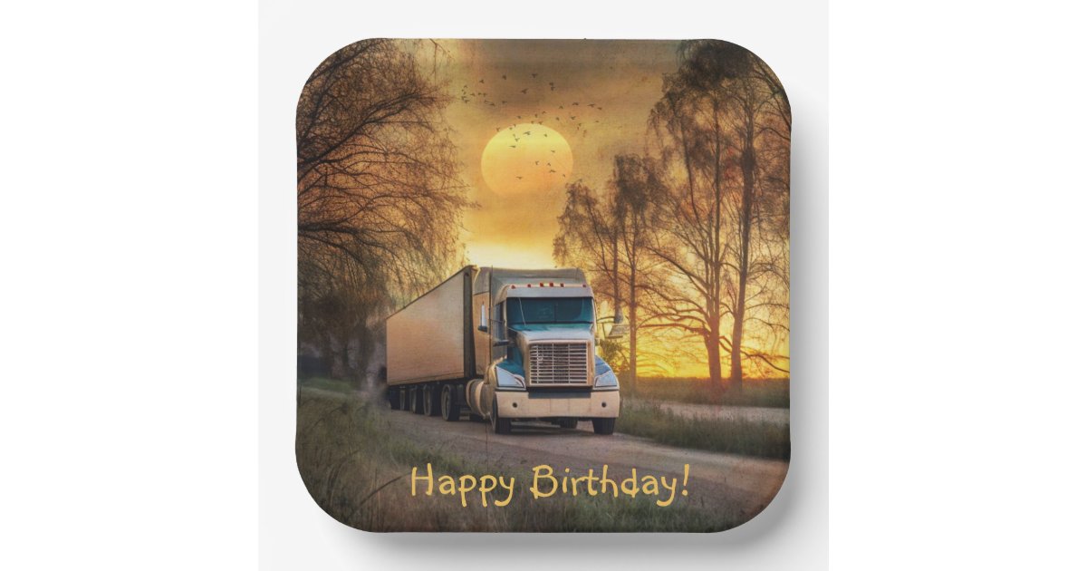 Trucker Happy Birthday Paper Plates | Zazzle