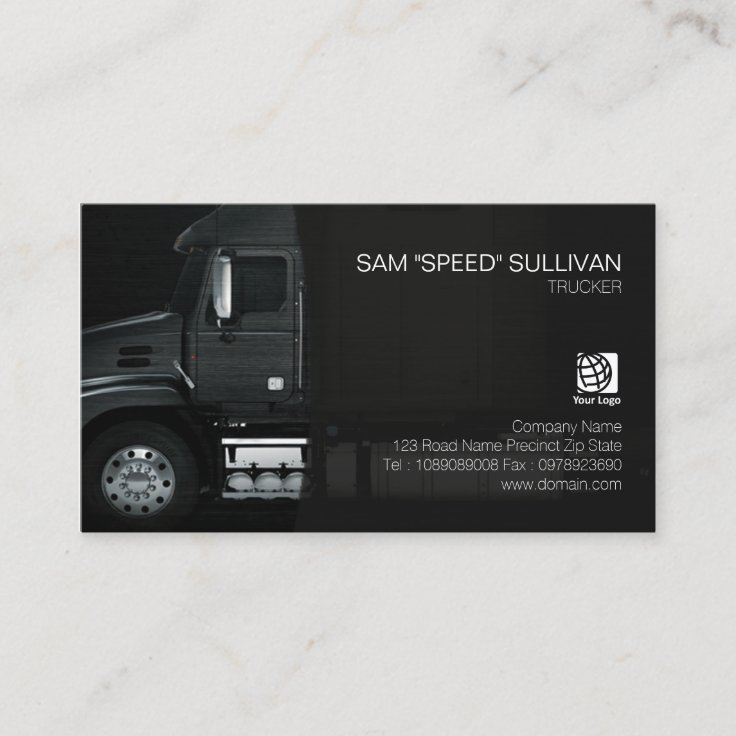Trucker Transportation Haulage Black Truck Front Business Card | Zazzle