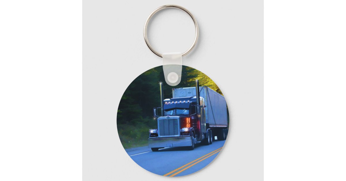Truckers, Big Rig Cargo Truck Art Keychain | Zazzle