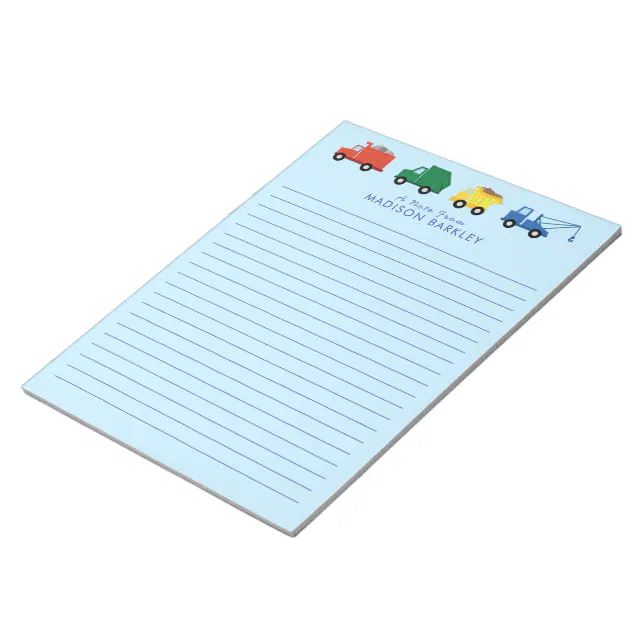 Trucks Boy's Cute Kid's Stationary Notepad | Zazzle