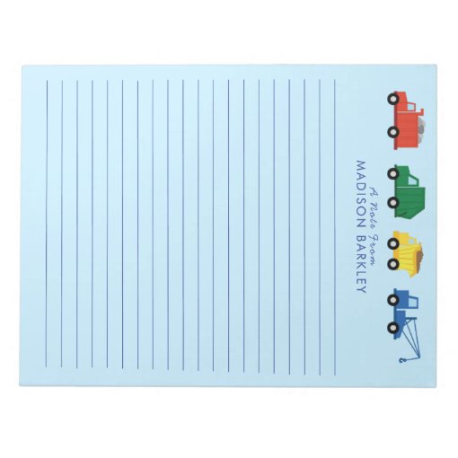 Trucks Boy's Cute Kid's Stationary Notepad | Zazzle