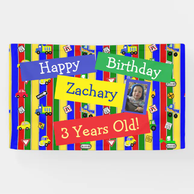 Trucks, Cars, Tractors and Traffic Signs Birthday | Zazzle