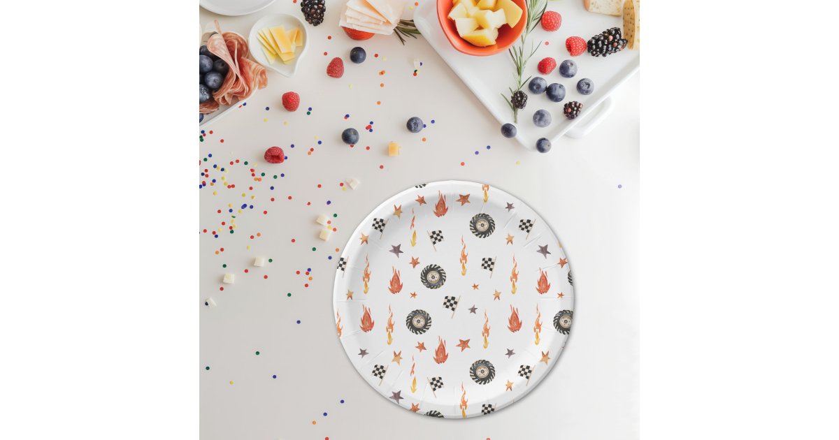Trucks Racing Checkers Modern Watercolor White Paper Plates | Zazzle