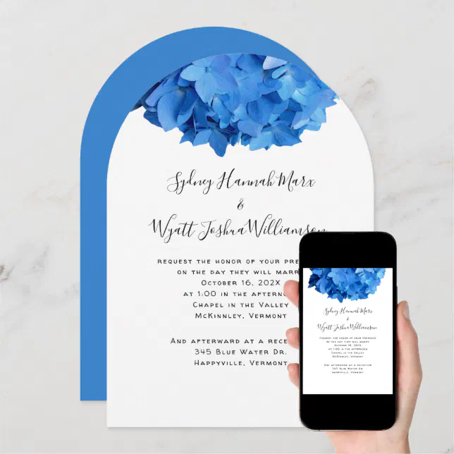 True Blue Hydrangea Wedding Couple Inviting Invitation | Zazzle