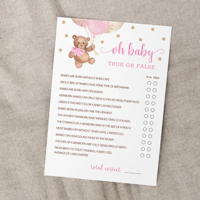 True Or False Facts Baby Shower Party Game Card | Zazzle