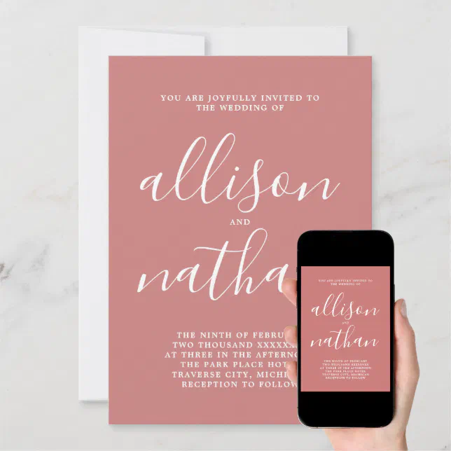 True Simplicity Dusty Rose Minimalist Wedding Invitation | Zazzle