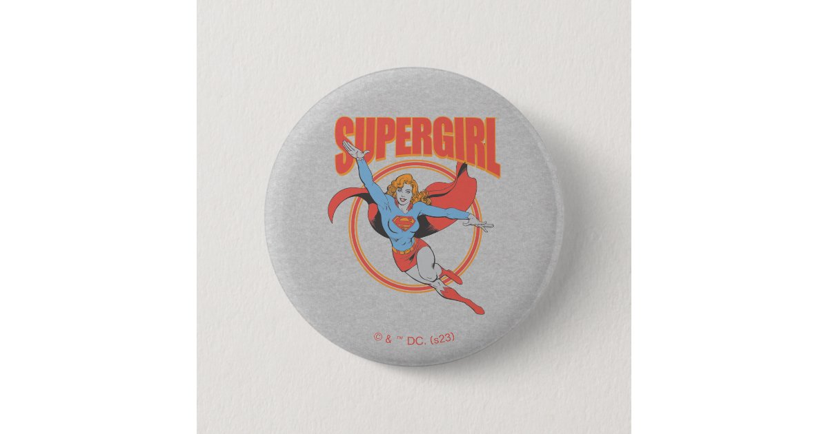 True Vintage Supergirl Flying Graphic Button | Zazzle