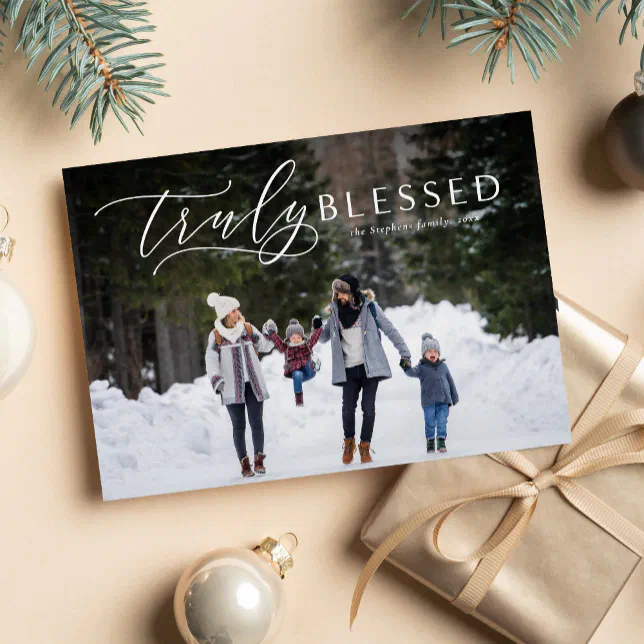 Truly blessed religious Christmas photo card | Zazzle