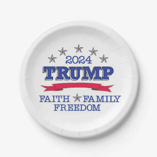 Trump 2024 Faith Family Freedom Paper Plates | Zazzle