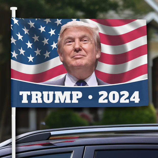 Trump 2024 Keep America Great - photo design Car Flag | Zazzle