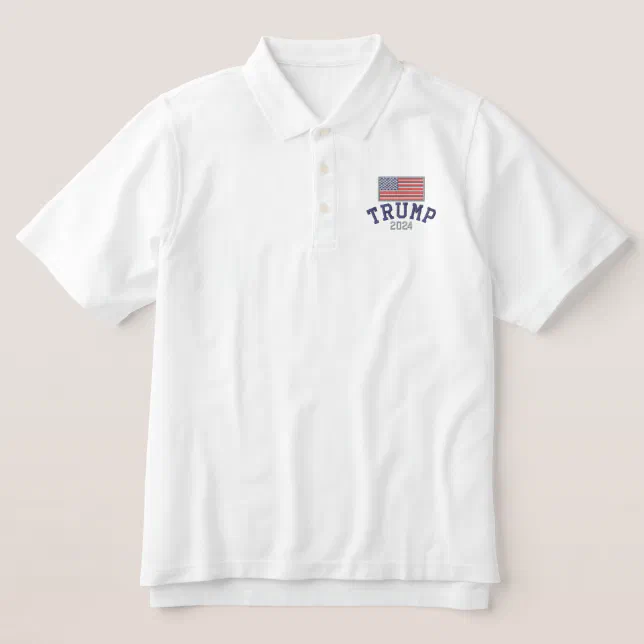 Trump 2024 with American Flag Embroidered Polo Shirt | Zazzle