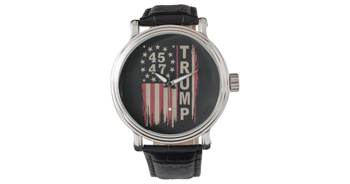 Trump 45 47 Vintage Retro America USA Flag Watch | Zazzle