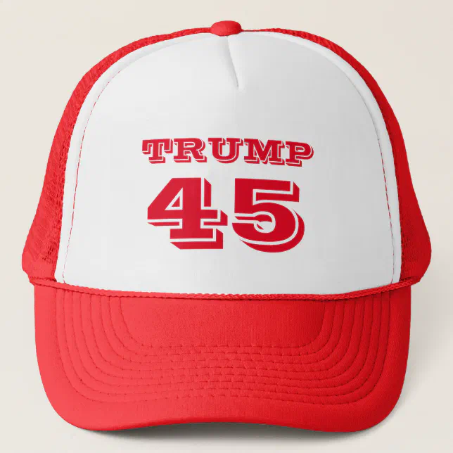 "Trump 45" President Donald J. Trump in Red Trucker Hat | Zazzle