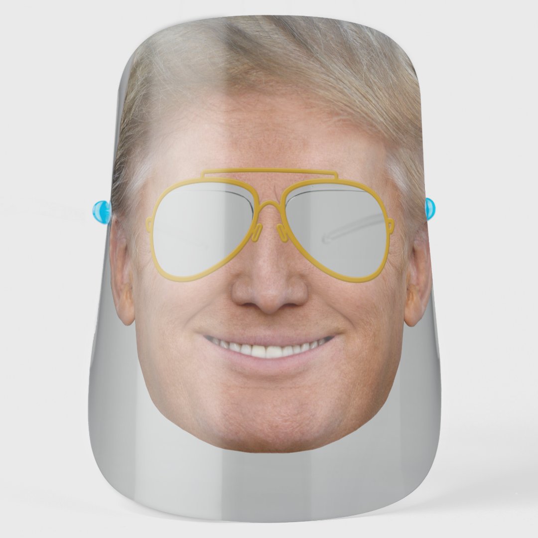 Trump Face Photo with Gold Sunglasses Face Shield | Zazzle
