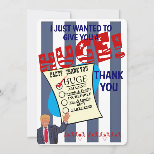 Trump HUGE Party Celebration Thank You Card | Zazzle