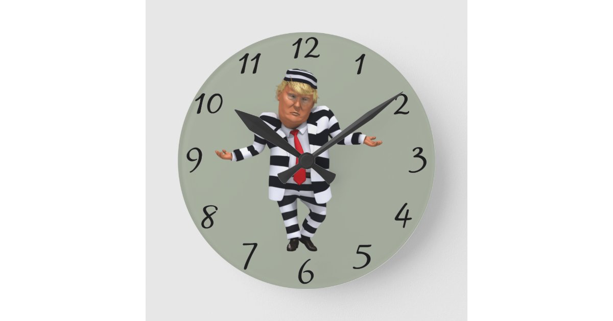 Trump in Prison Wear Round Clock | Zazzle
