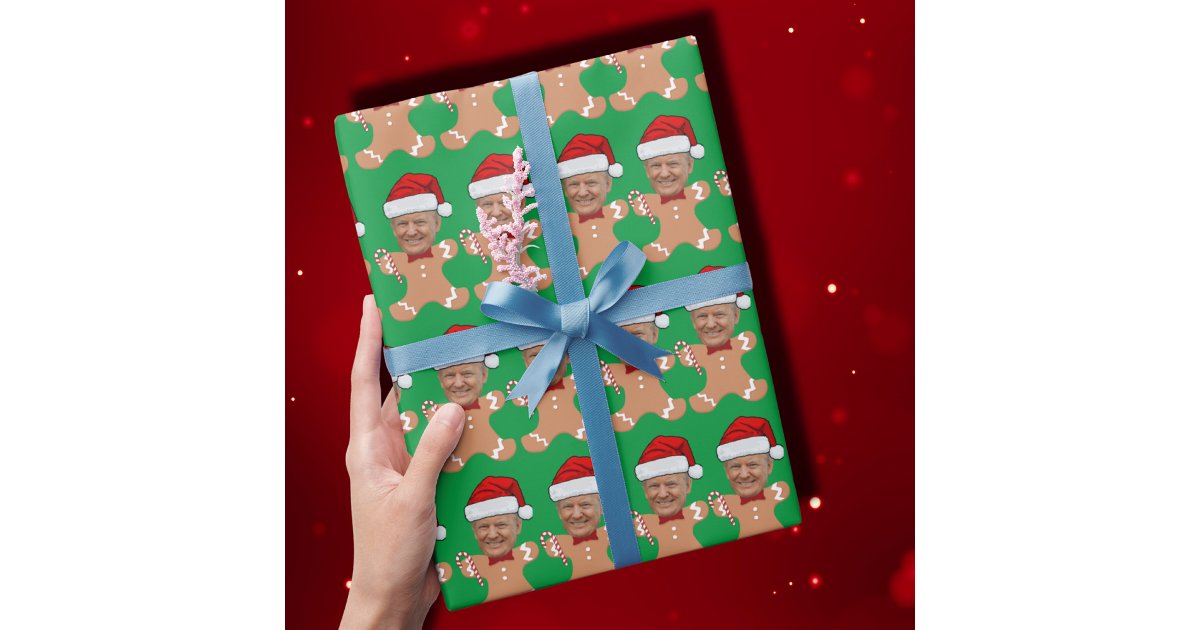 Trump Minimalist Custom Face Photo Gingerbread Wrapping Paper | Zazzle