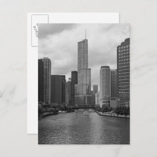 Trump Tower Chicago River Grayscale Postcard | Zazzle