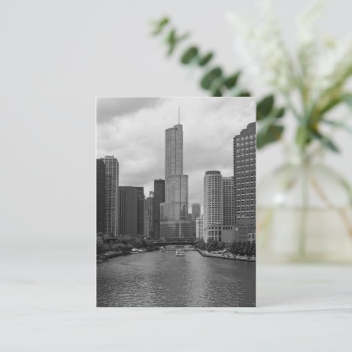 Trump Tower Chicago River Grayscale Postcard | Zazzle