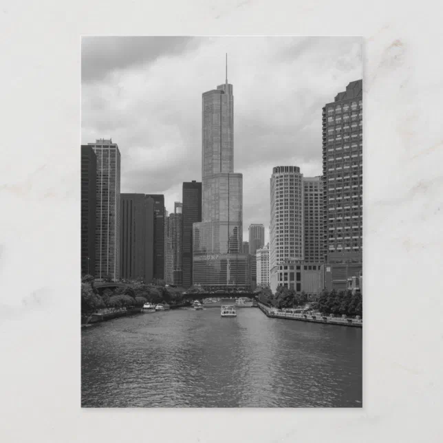 Trump Tower Chicago River Grayscale Postcard | Zazzle