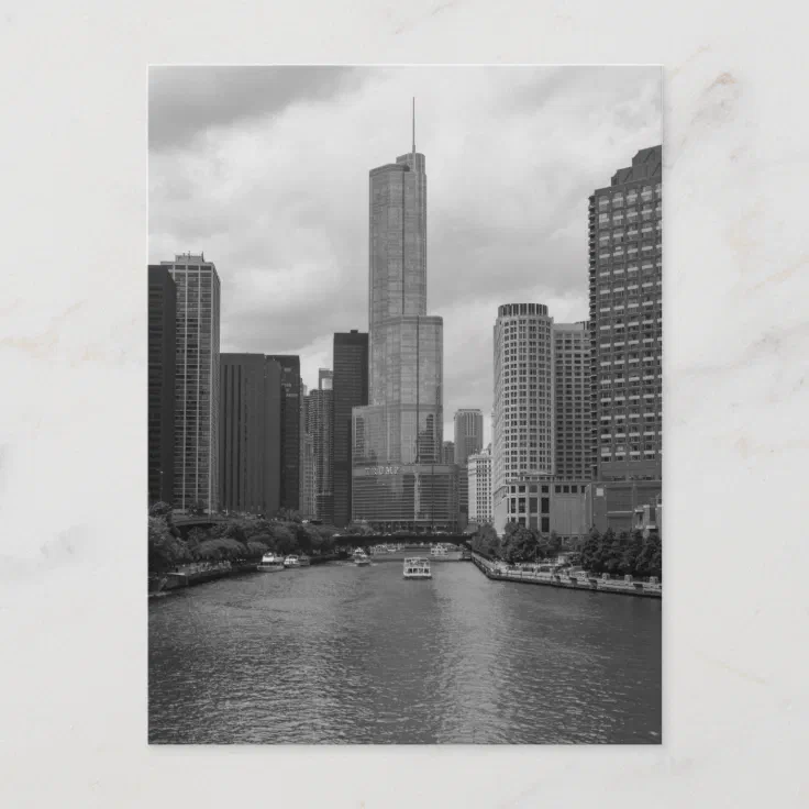 Trump Tower Chicago River Grayscale Postcard | Zazzle