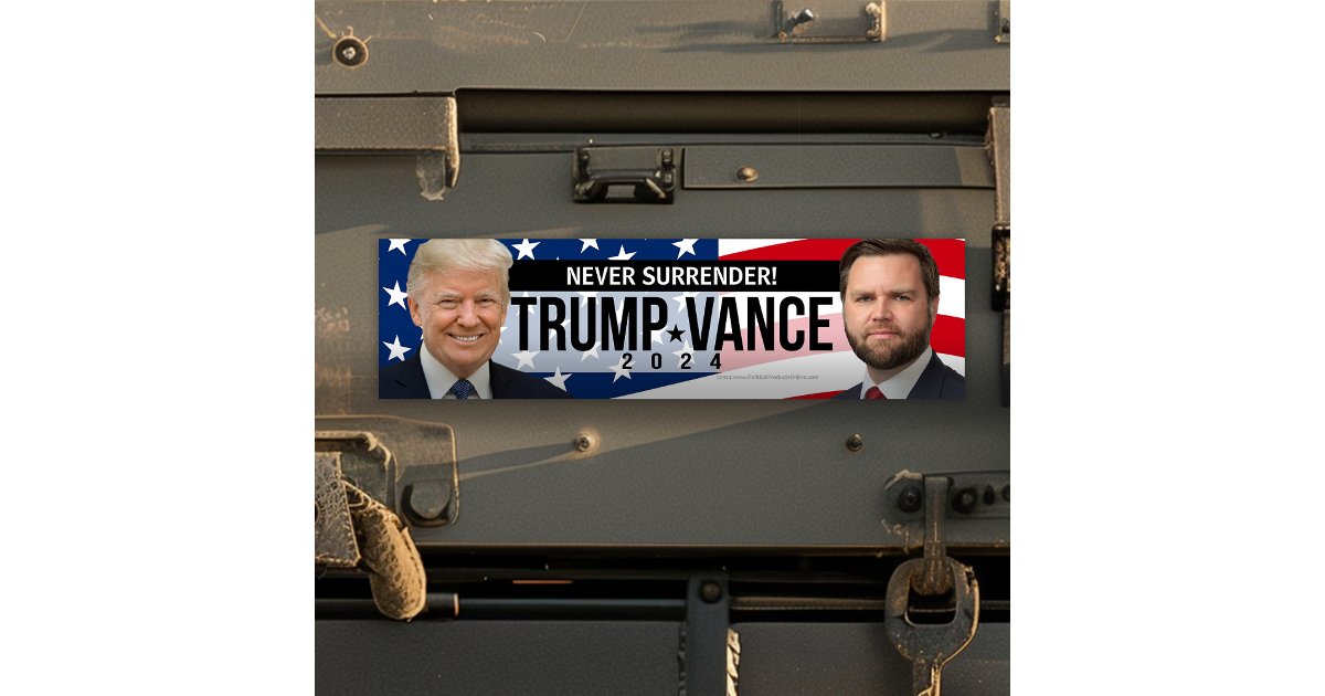 Trump Vance 2024 Never Surrender Quote Photo Bumper Sticker | Zazzle