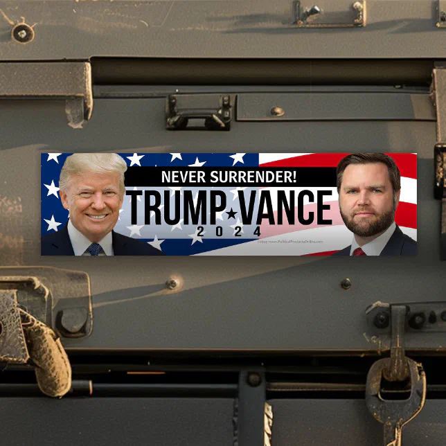 Trump Vance 2024 Never Surrender Quote Photo Bumper Sticker | Zazzle