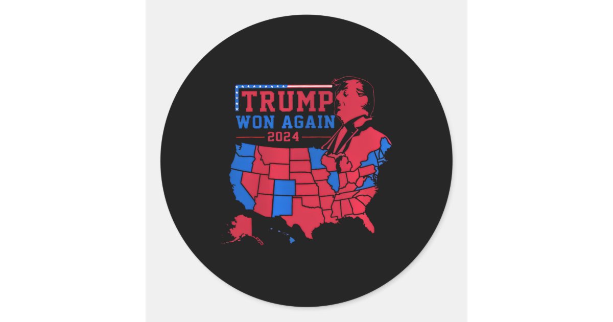 Trump Wins Again Red Wave Map Of Usa In The 2024 Classic Round Sticker ...