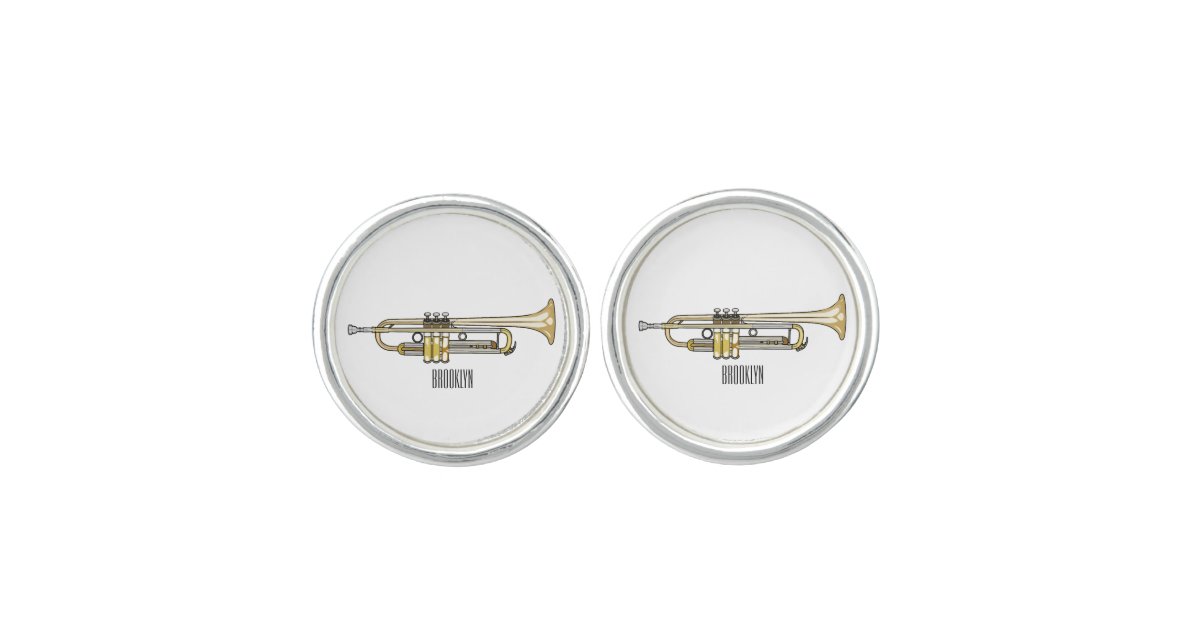 Trumpet cartoon illustration cufflinks | Zazzle