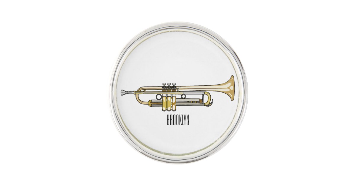 Trumpet cartoon illustration lapel pin | Zazzle