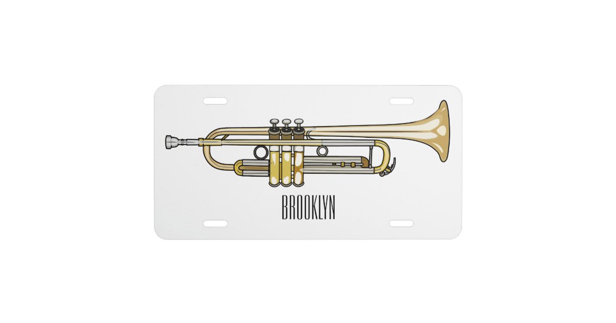 Trumpet cartoon illustration license plate | Zazzle