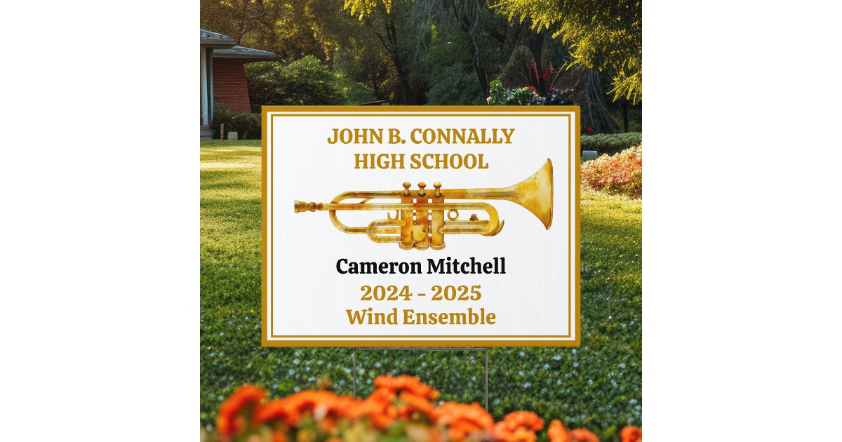 Trumpet High School Band Gold Personalized Yard Sign | Zazzle