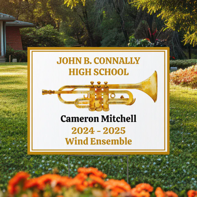 Trumpet High School Band Gold Personalized Yard Sign | Zazzle