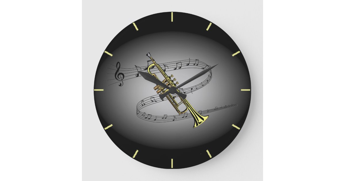 Trumpet Musical Scale ~ Black ~ Gray Background Large Clock | Zazzle