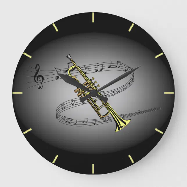 Trumpet Musical Scale ~ Black ~ Gray Background Large Clock | Zazzle