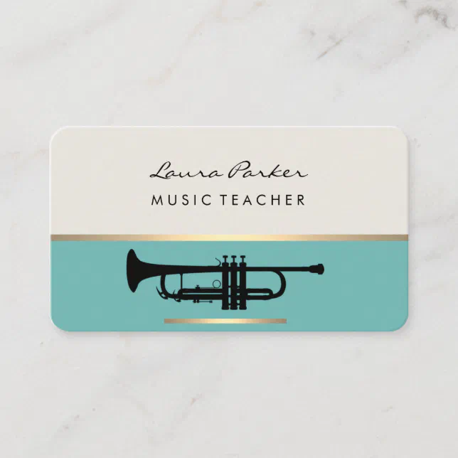 Trumpet Musician Music Teacher Instrument Gold Business Card | Zazzle