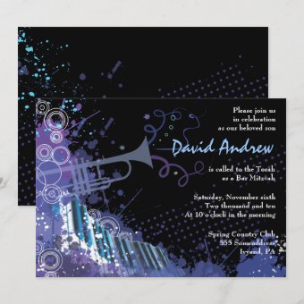 Trumpet & Piano Musical Bar Bat Mitzvah Invitation | Zazzle