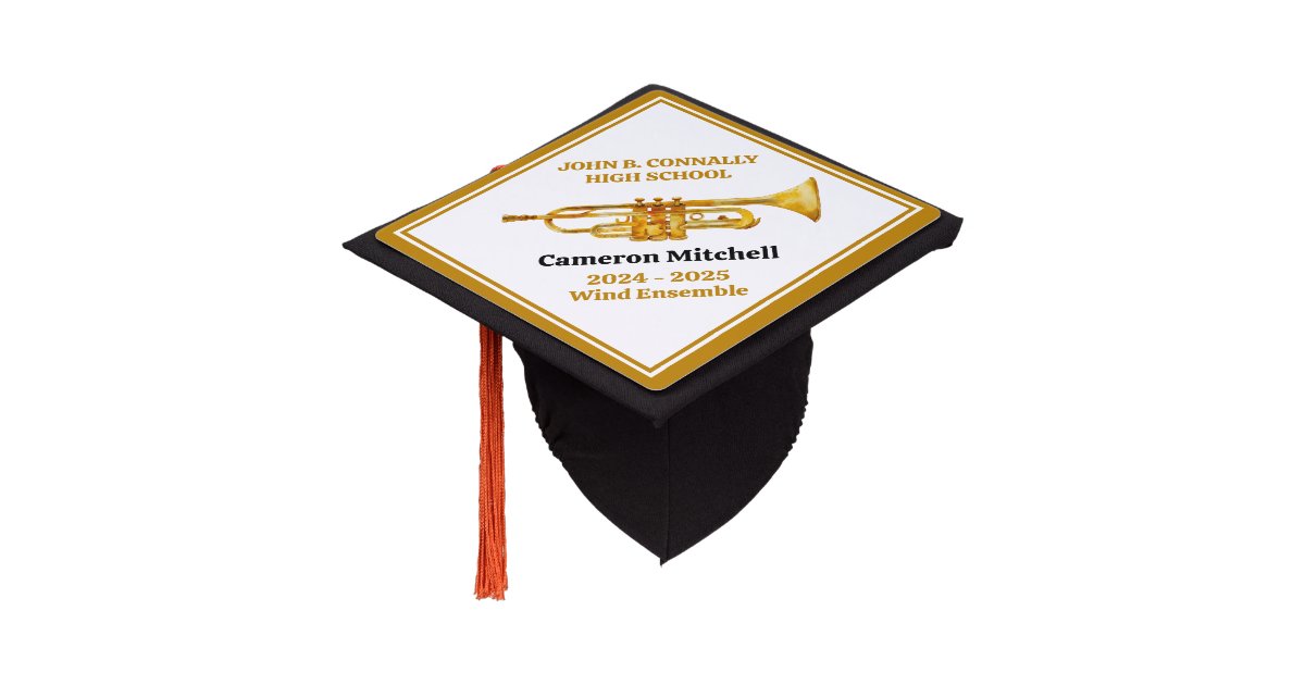 Trumpet Player High School Band Gold Personalized Graduation Cap Topper ...