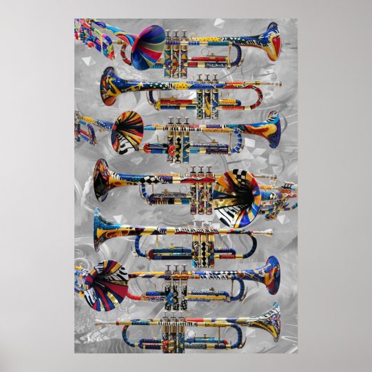Trumpet Poster Colorful Trumpet Wall Art by Juleez | Zazzle.com