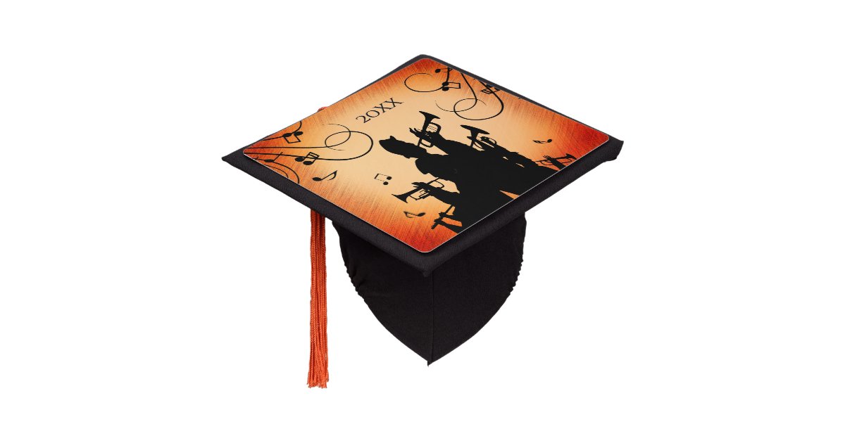 Trumpet Section Jazz Music Orange Rust Graduation Cap Topper | Zazzle