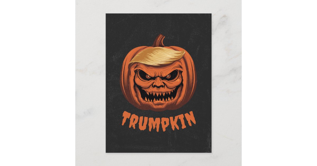 Trumpkin - Grinning Donald Trump Halloween Pumpkin Holiday Postcard ...