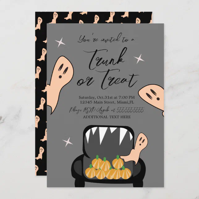 Trunk a Treat Halloween Ghost Gray Invitation | Zazzle
