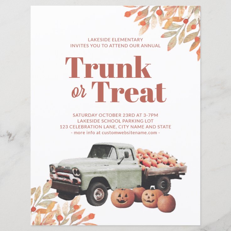 Trunk or Treat Halloween Pumpkin School Flyer | Zazzle
