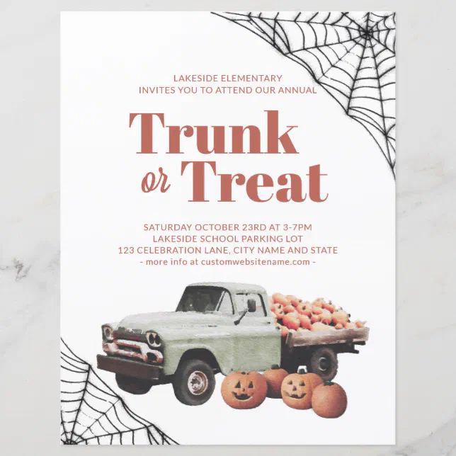 Trunk or Treat Halloween Pumpkin Spider Web Flyer | Zazzle