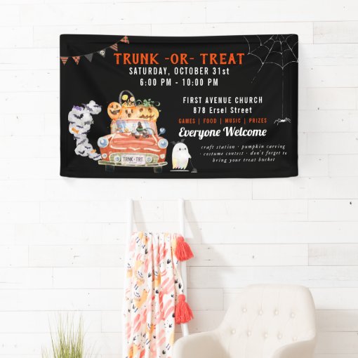 Trunk Or Treat | Modern Halloween Party Banner | Zazzle