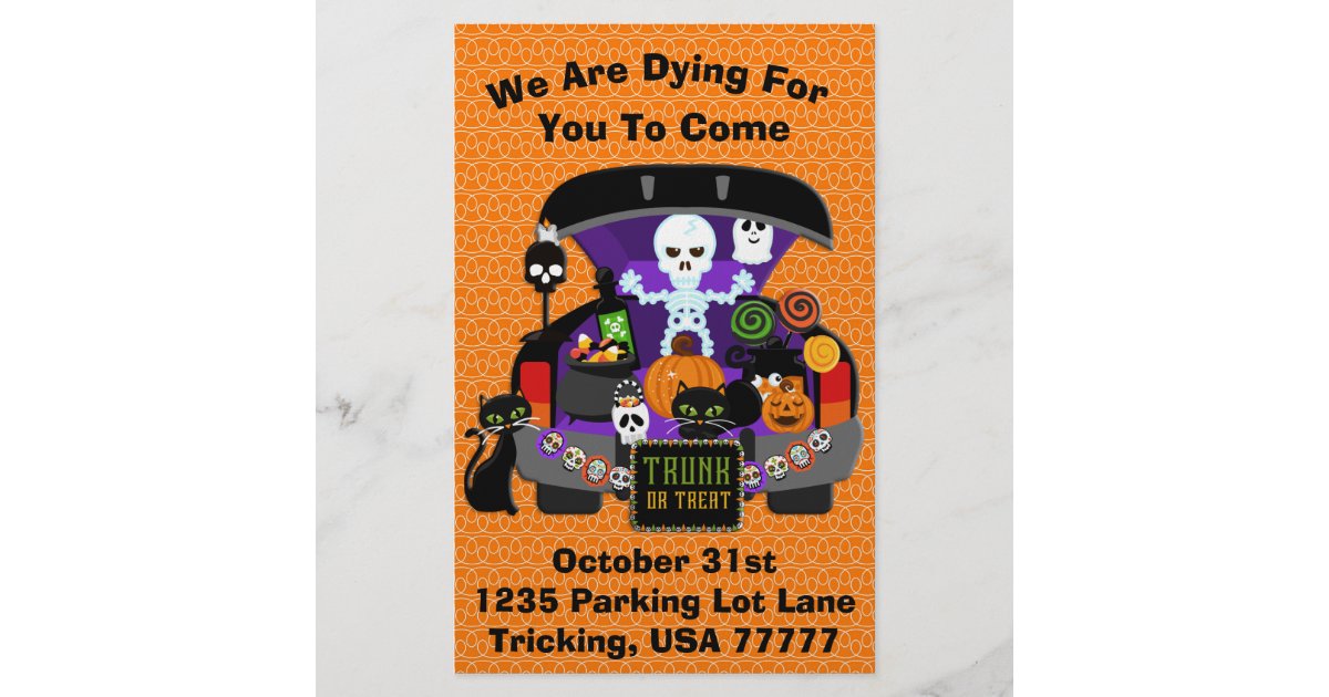 Trunk or Treat Skeleton Halloween 5.5 x 8.5 Flyer | Zazzle