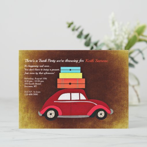 Trunk Party with Red Car Invitation | Zazzle