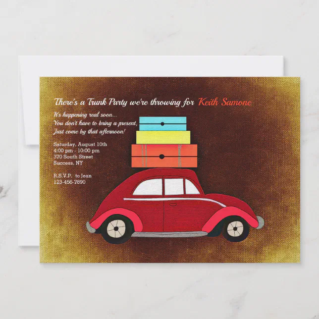 Trunk Party with Red Car Invitation | Zazzle